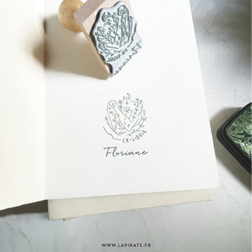 Tampon ex-libris buste féminin abstrait personnalisé, ex-libris fleurs